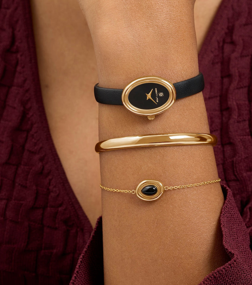 Monroe Leather Watch & Onyx Bracelet Set (Black/Gold) – Abbott Lyon