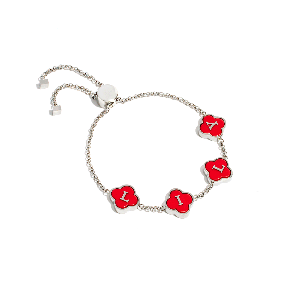 Red Custom Clover Name Bracelet (Silver) – Abbott Lyon