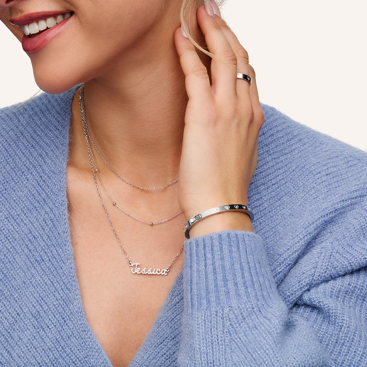 Crystal Cursive Name Necklace (Silver) – Abbott Lyon